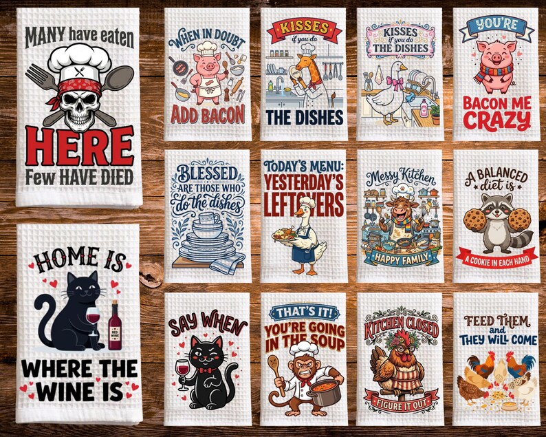 Funny Kitchen Towel Sublimation PNG Bundle – 50 Designs, Retro ...