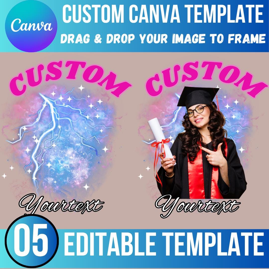Graduation Lightning Canva Template, Editable Custom Photo Frame, Drag ...