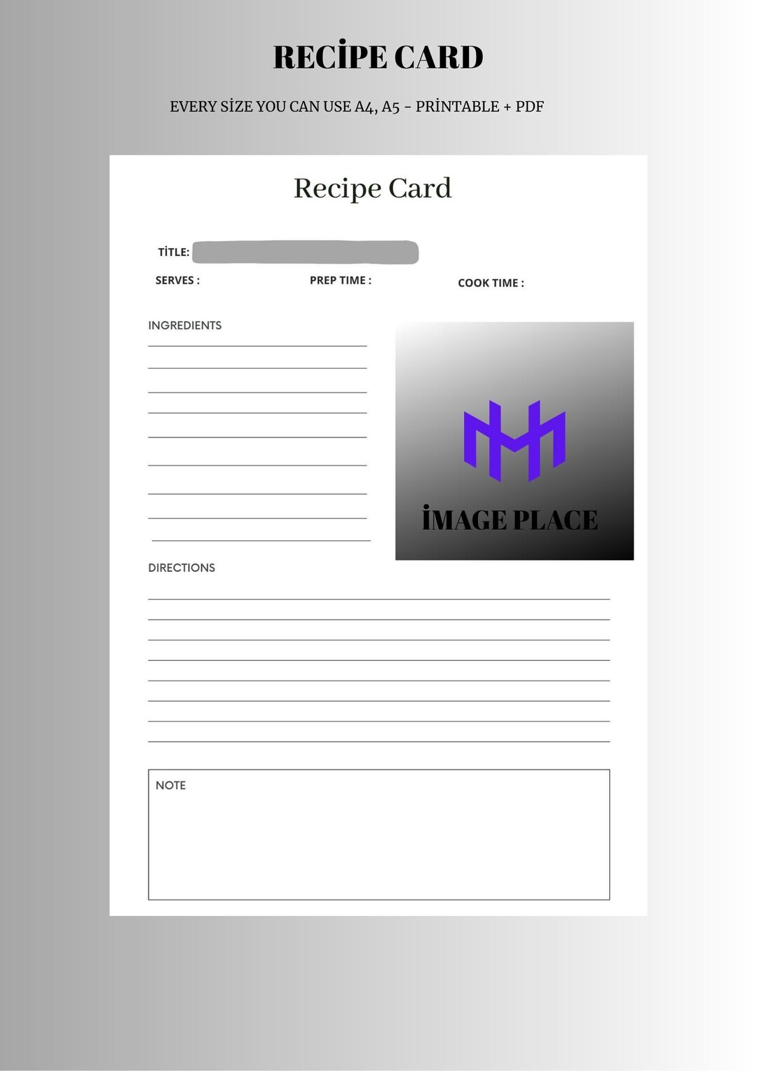 Modern Recipe Card | Printable Cooking Card | Minimal Design | A4 A5 ...