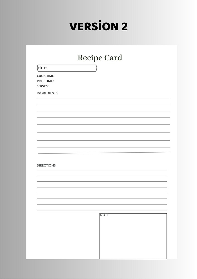 Modern Recipe Card | Printable Cooking Card | Minimal Design | A4 A5 ...