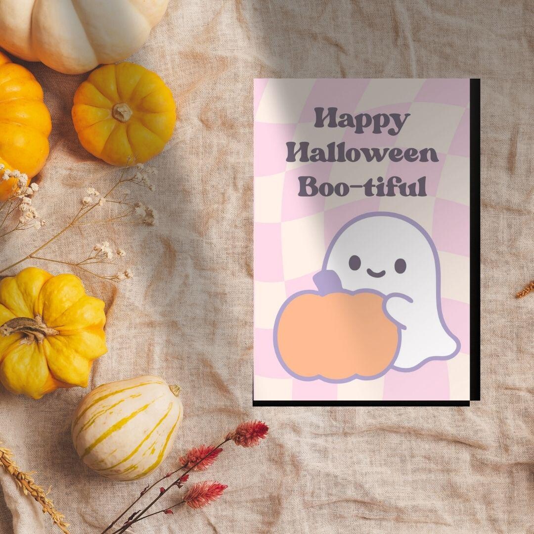 Cute Ghost Halloween Card for Kids | “boo-tiful” Card | Sweet Spooky ...