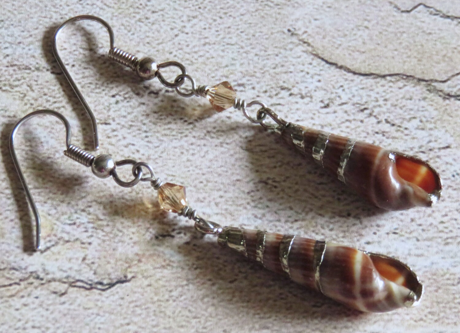 Brown Auger Sea Shell Earrings Pierced Dangle Handmade - Etsy Australia