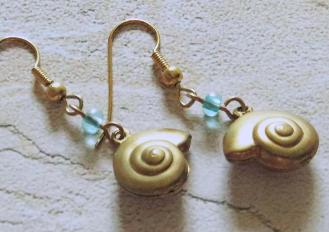 Brass Snail Seashell Earrings Pierced Dangle Handmade - Etsy New Zealand