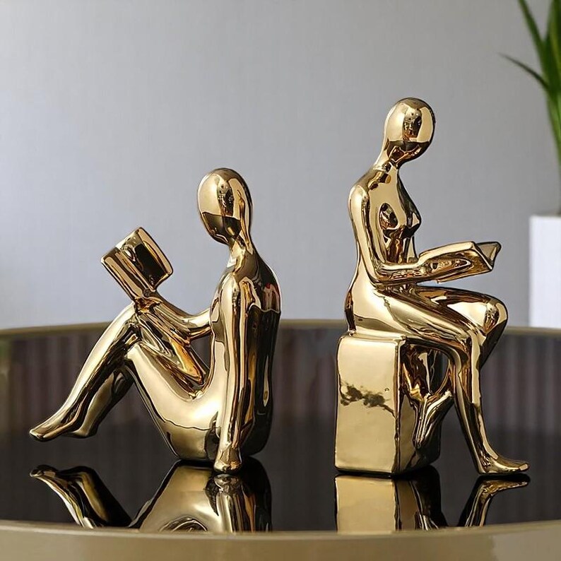 Modern Ceramic Girl Figurine Bookends – 2-piece Book Block Holders for ...