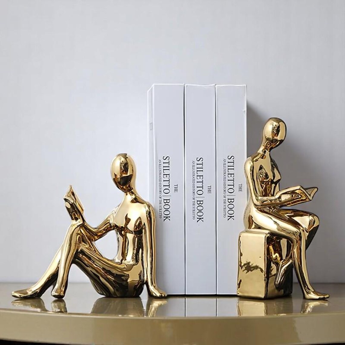 Modern Ceramic Girl Figurine Bookends – 2-piece Book Block Holders for ...