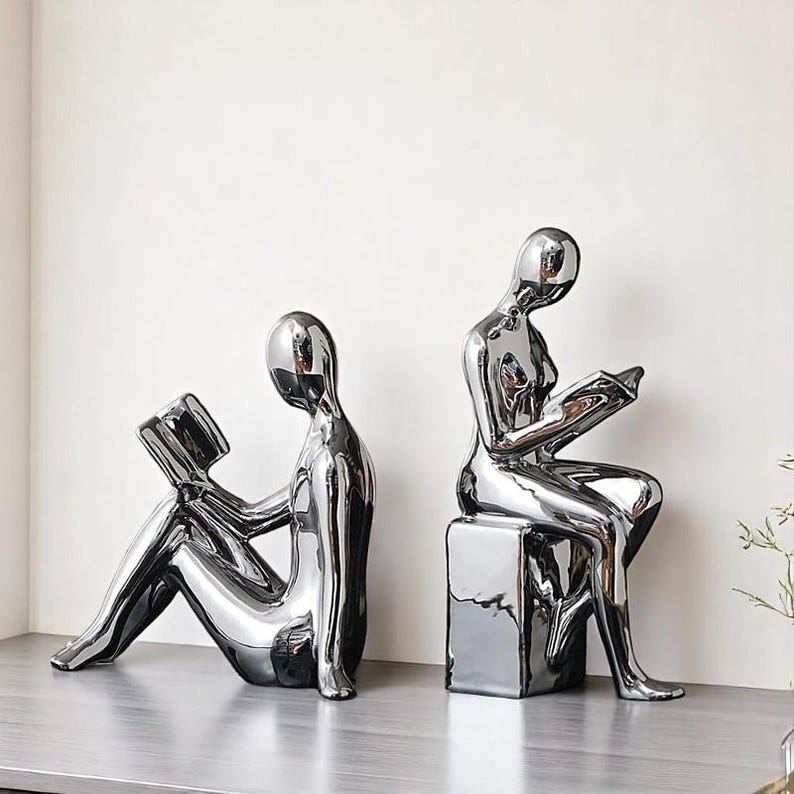 Modern Ceramic Girl Figurine Bookends – 2-piece Book Block Holders for ...