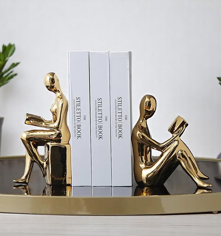 Modern Ceramic Girl Figurine Bookends – 2-piece Book Block Holders for ...