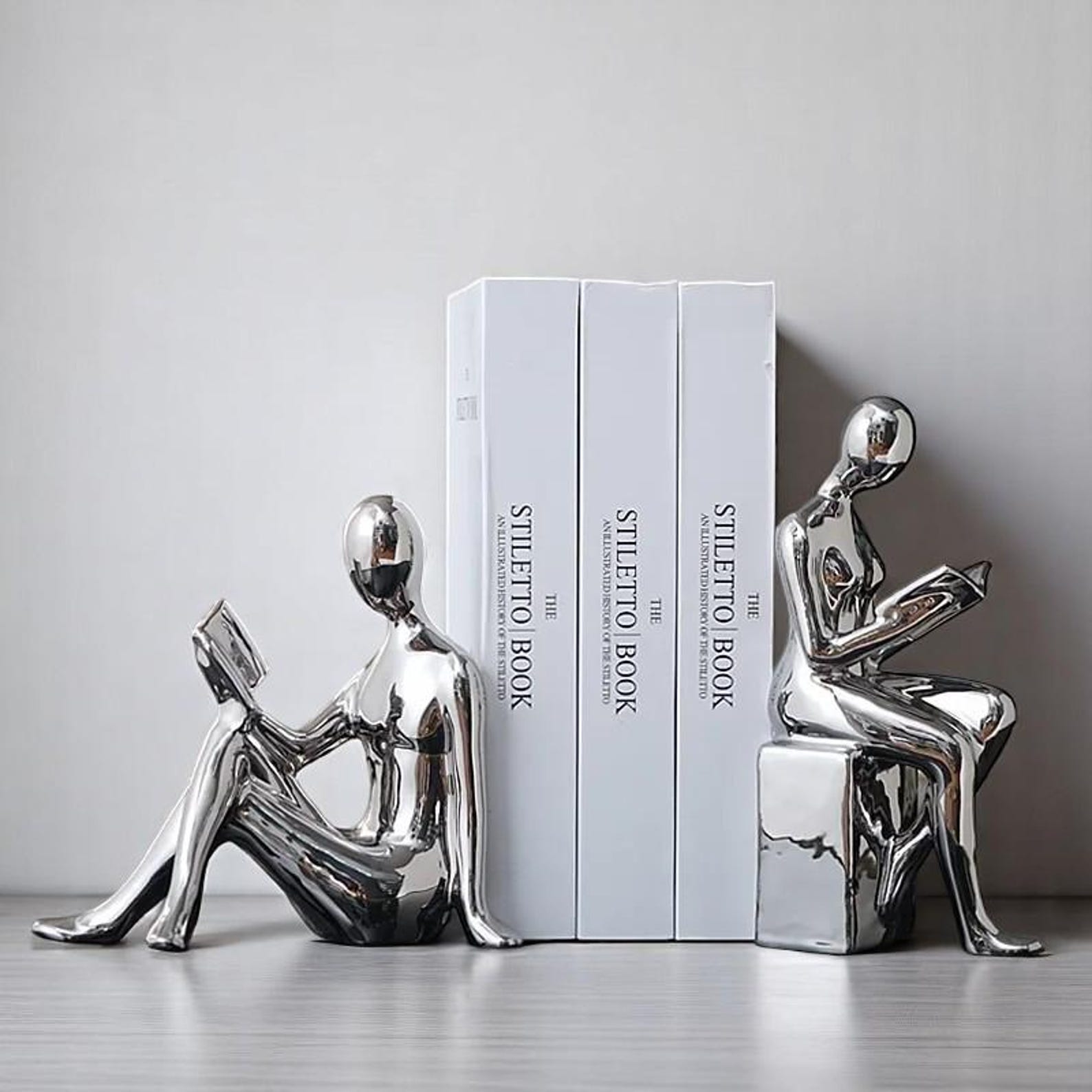 Modern Ceramic Girl Figurine Bookends – 2-piece Book Block Holders for ...