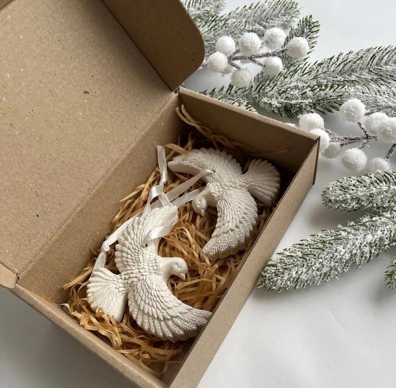 Womens Day Gift - Set of 2 White Dove Ornaments, Peace Dove Decor ...