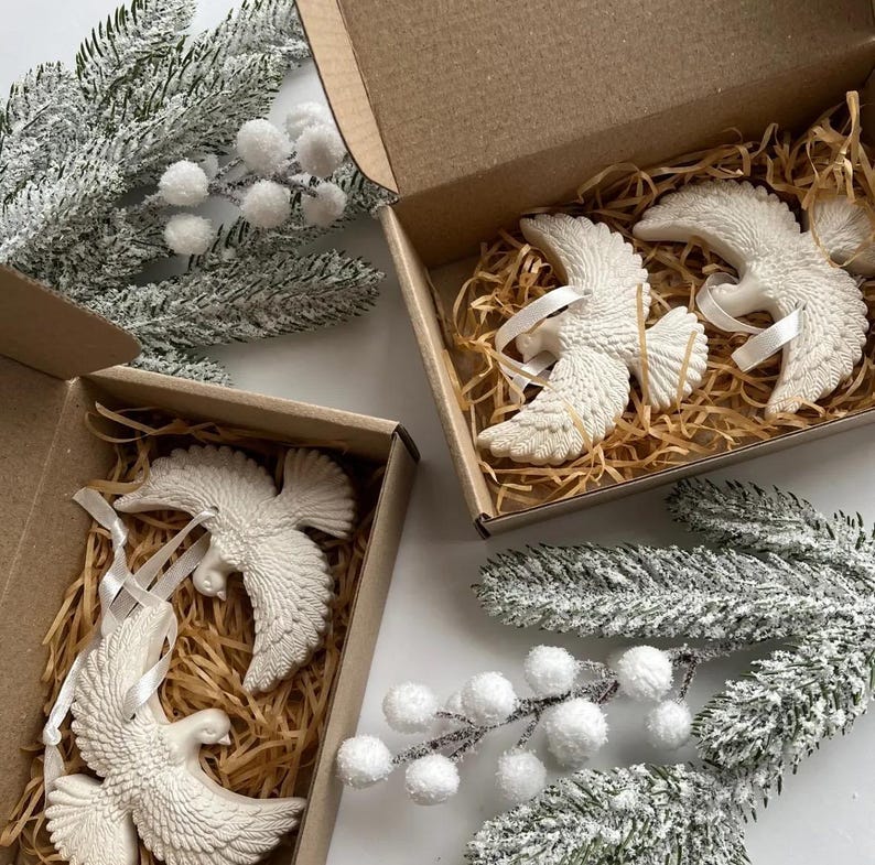 Womens Day Gift - Set of 2 White Dove Ornaments, Peace Dove Decor ...