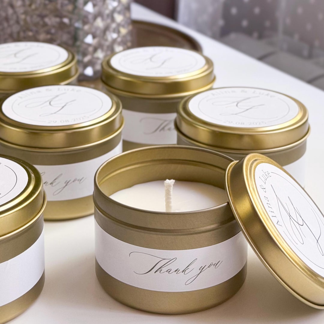 Personalized Soy Wax Wedding Favor Candle in Tin, Custom Scented Thank ...