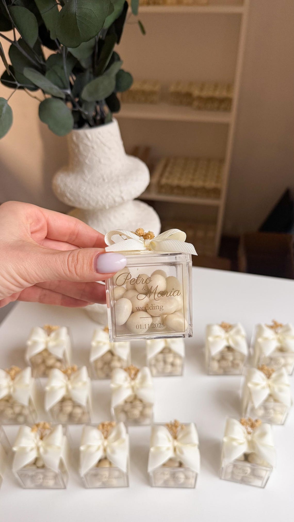 Personalized Acrylic Favor Box With Yogurt Peanuts • Wedding, Baby ...