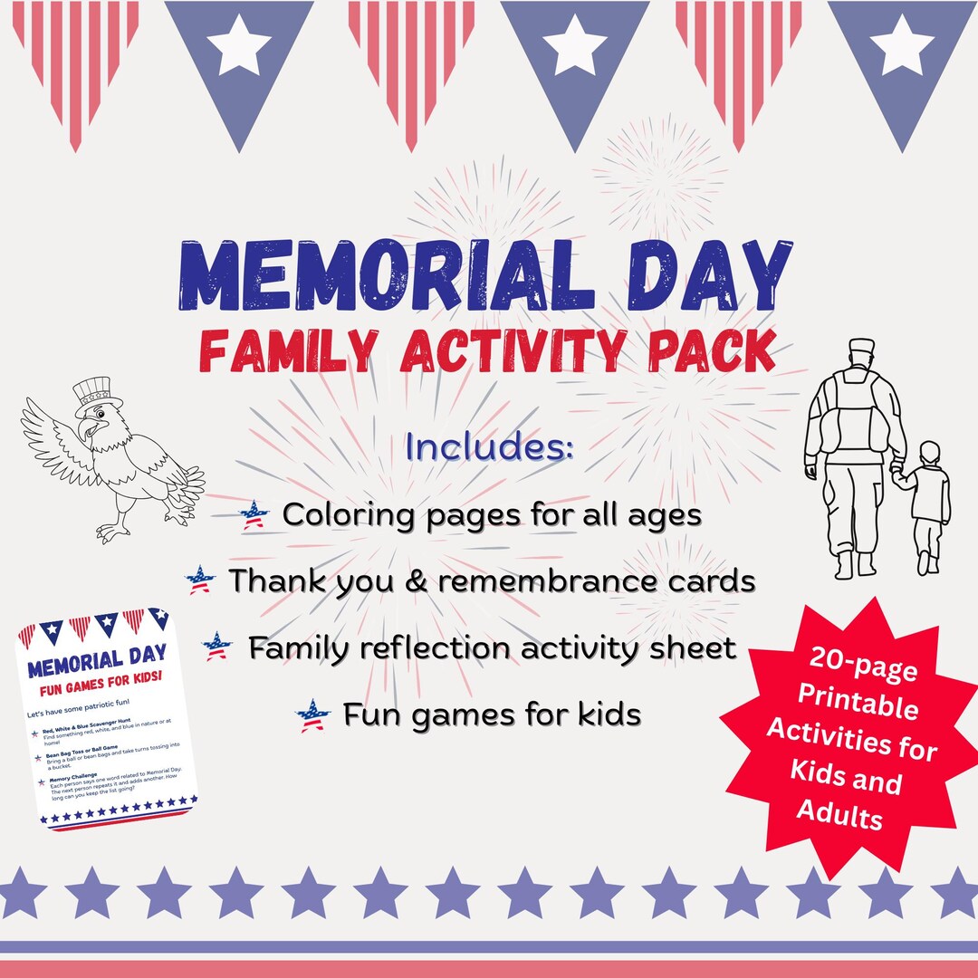 Memorial Day Printable Activity Pack for Kids & Adults – PDF Games ...