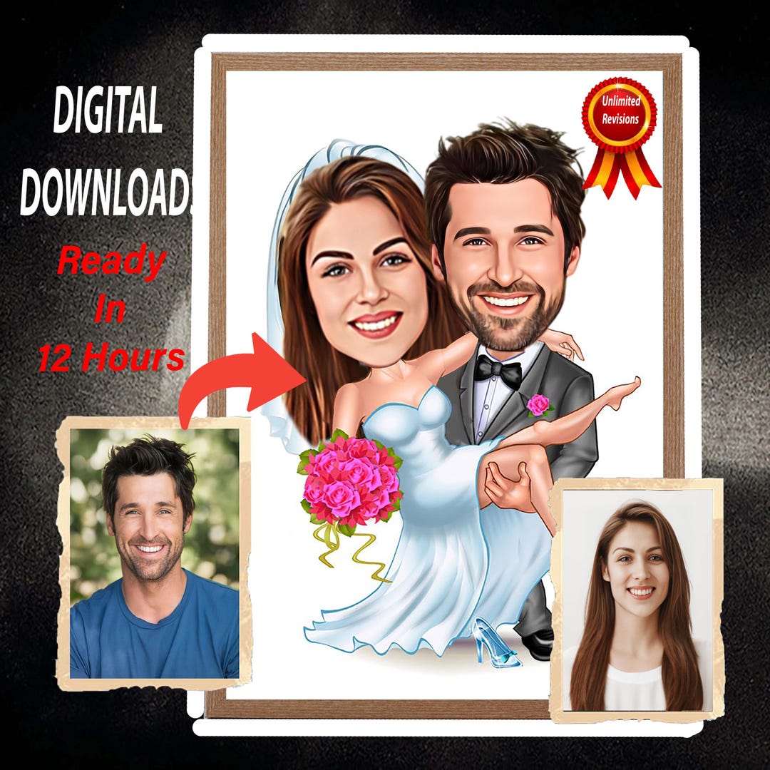 Personalized Wedding Cartoon Portrait, Custom Couple Caricature ...