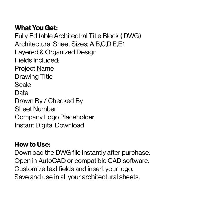 Autocad Architect Title Block Set: Editable CAD Templates (DWG Format ...