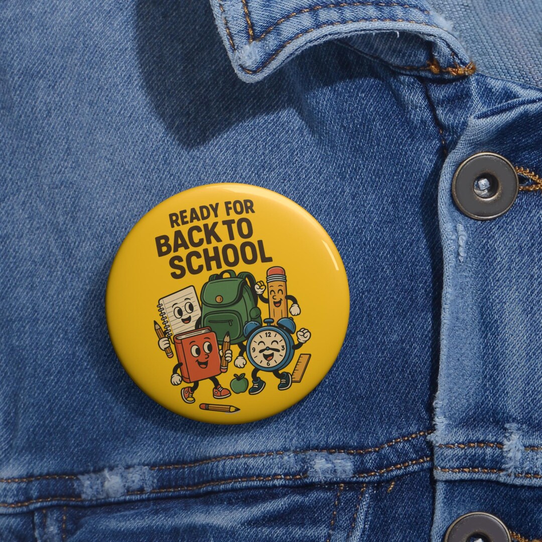 Back to School Button Pin | Cute Cartoon School Supplies Badge - Etsy