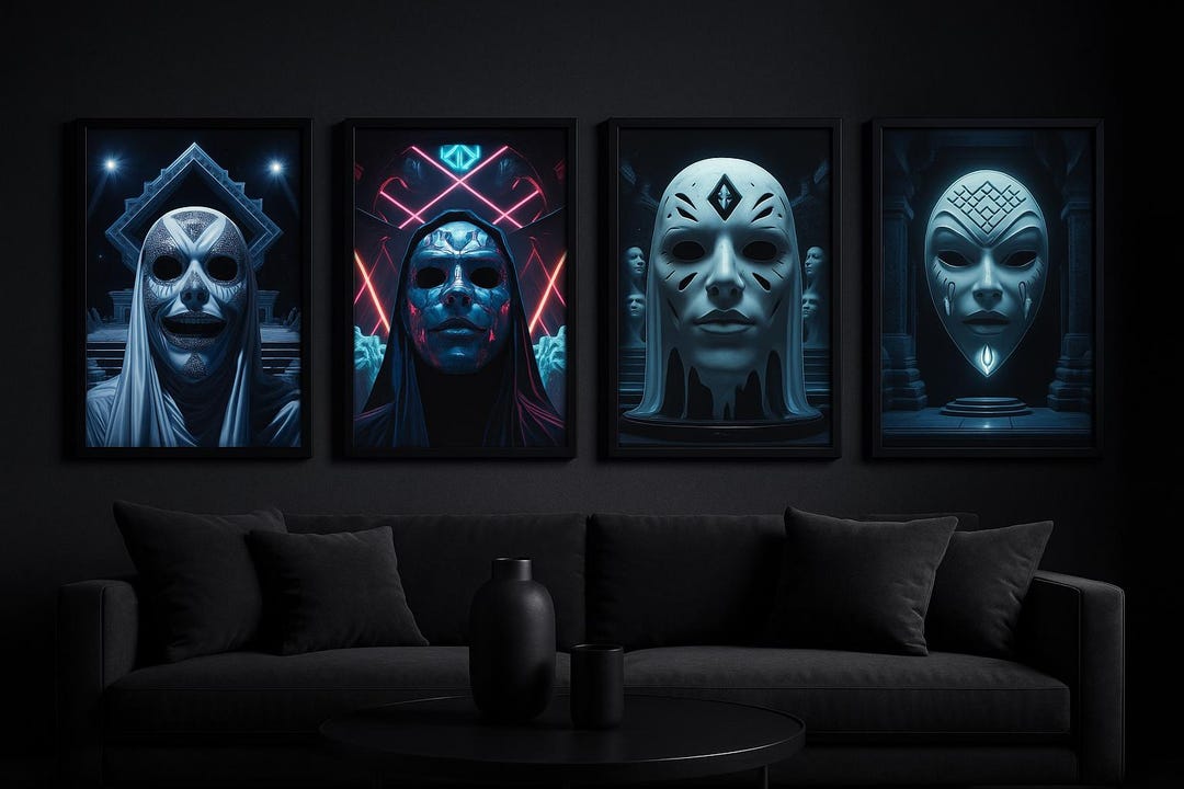 Mystic Mask Art Bundle – 4 Printable Dark Fantasy Posters | Digital ...