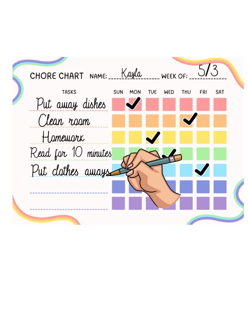 Colorful Kids Chore Chart-printable Responsibility Tracker (instant ...
