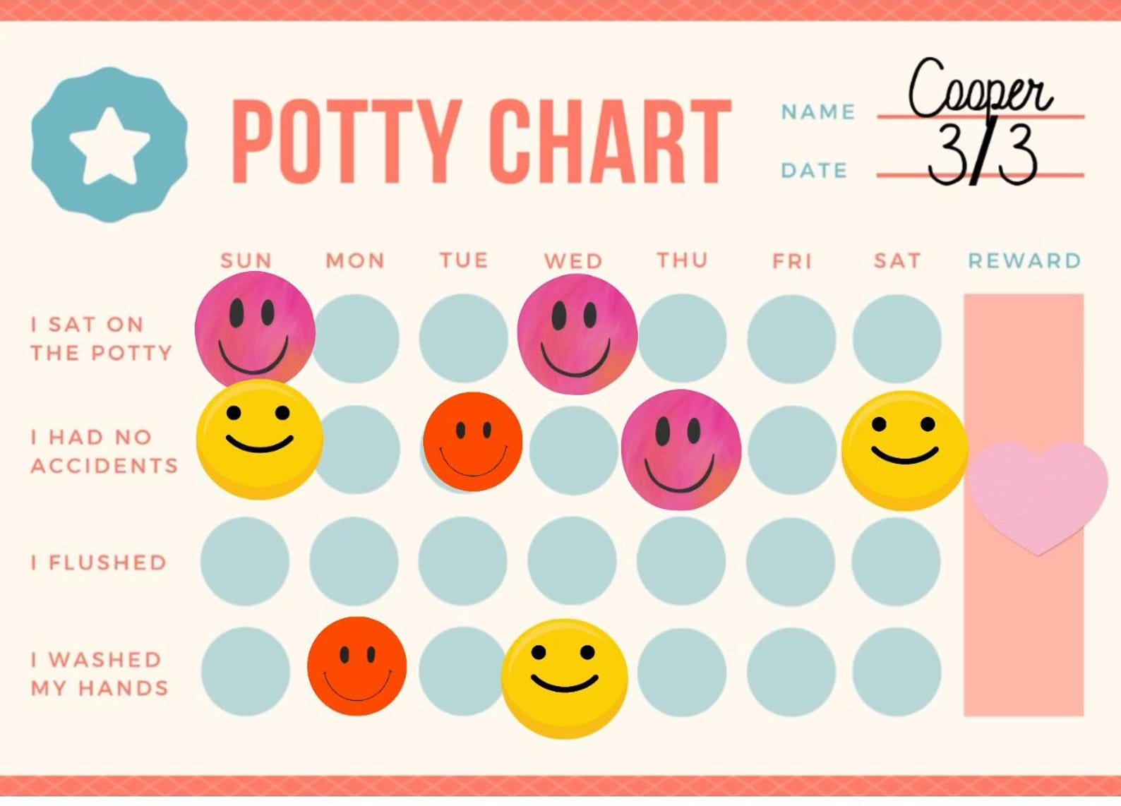 Printable Potty Training Chart -reward Chart for Toddlers (instant ...