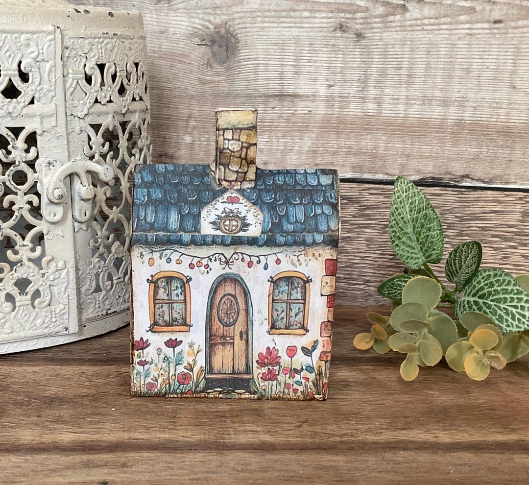 Miniature Wooden Decoupaged House, Handmade Shabby Chic Home Decor ...