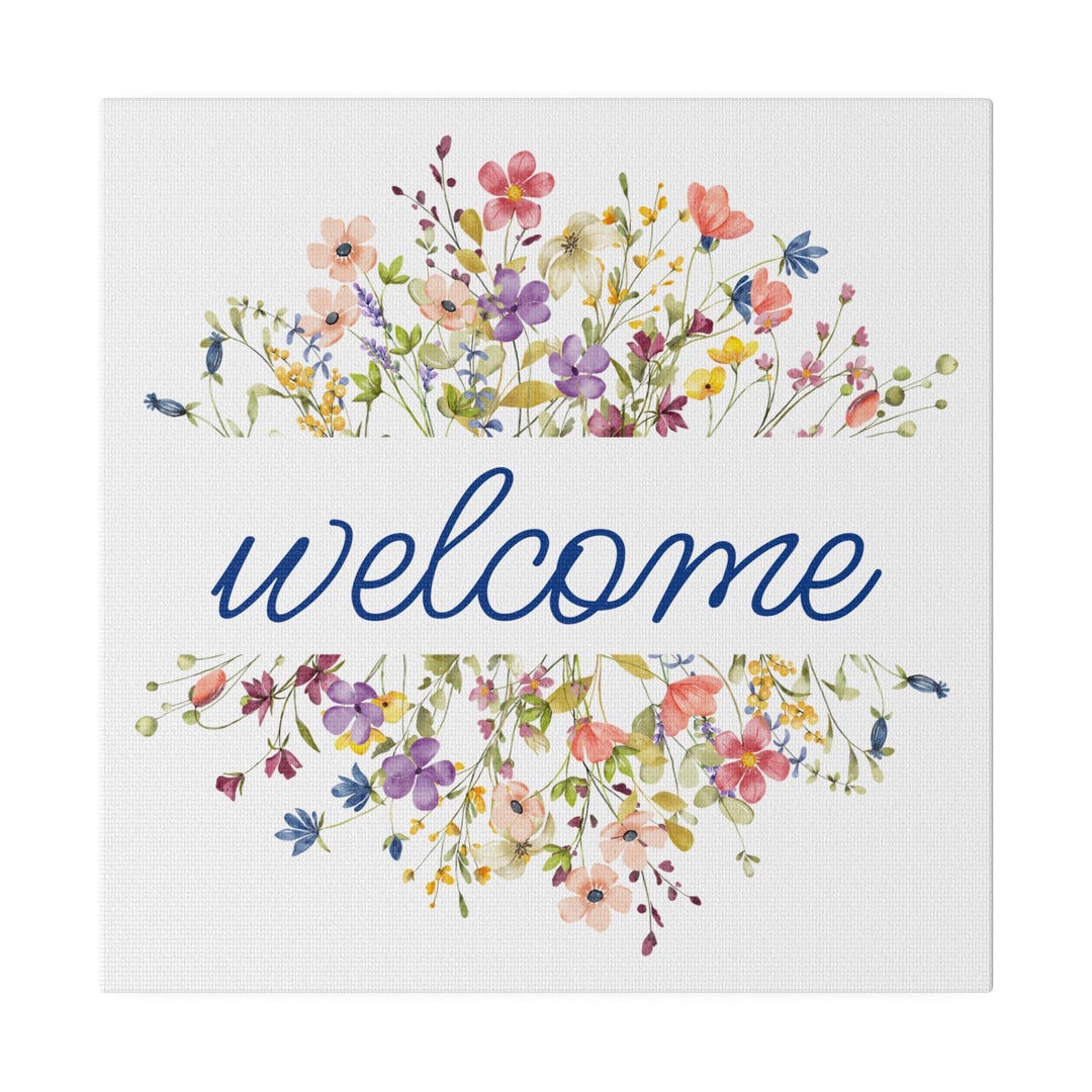 Canvas Wall Art, Wildflower Welcome Sign, Floral Home Decor, Botanical ...