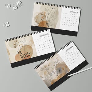 Botanical Minimalist Desk Calendar, Neutral 2025 Grid Desktop Organizer ...