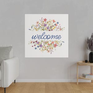 Canvas Wall Art, Wildflower Welcome Sign, Floral Home Decor, Botanical ...