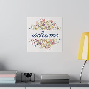 Canvas Wall Art, Wildflower Welcome Sign, Floral Home Decor, Botanical ...