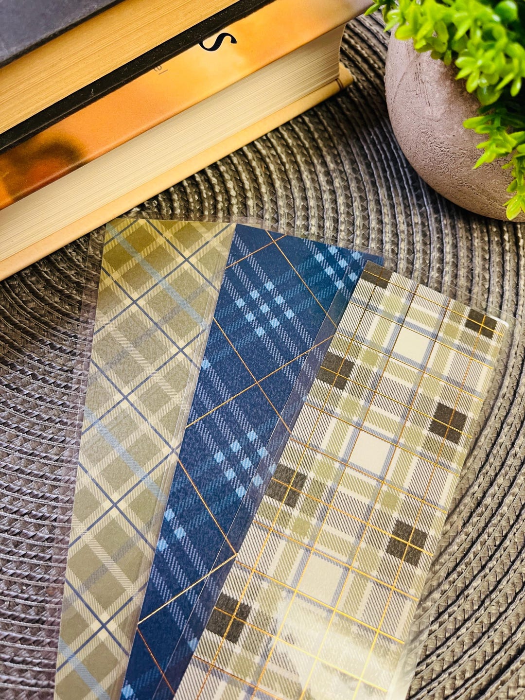Plaid Masculine Bookmarks, Set of 3 Laminated Book Marks, Gift for ...