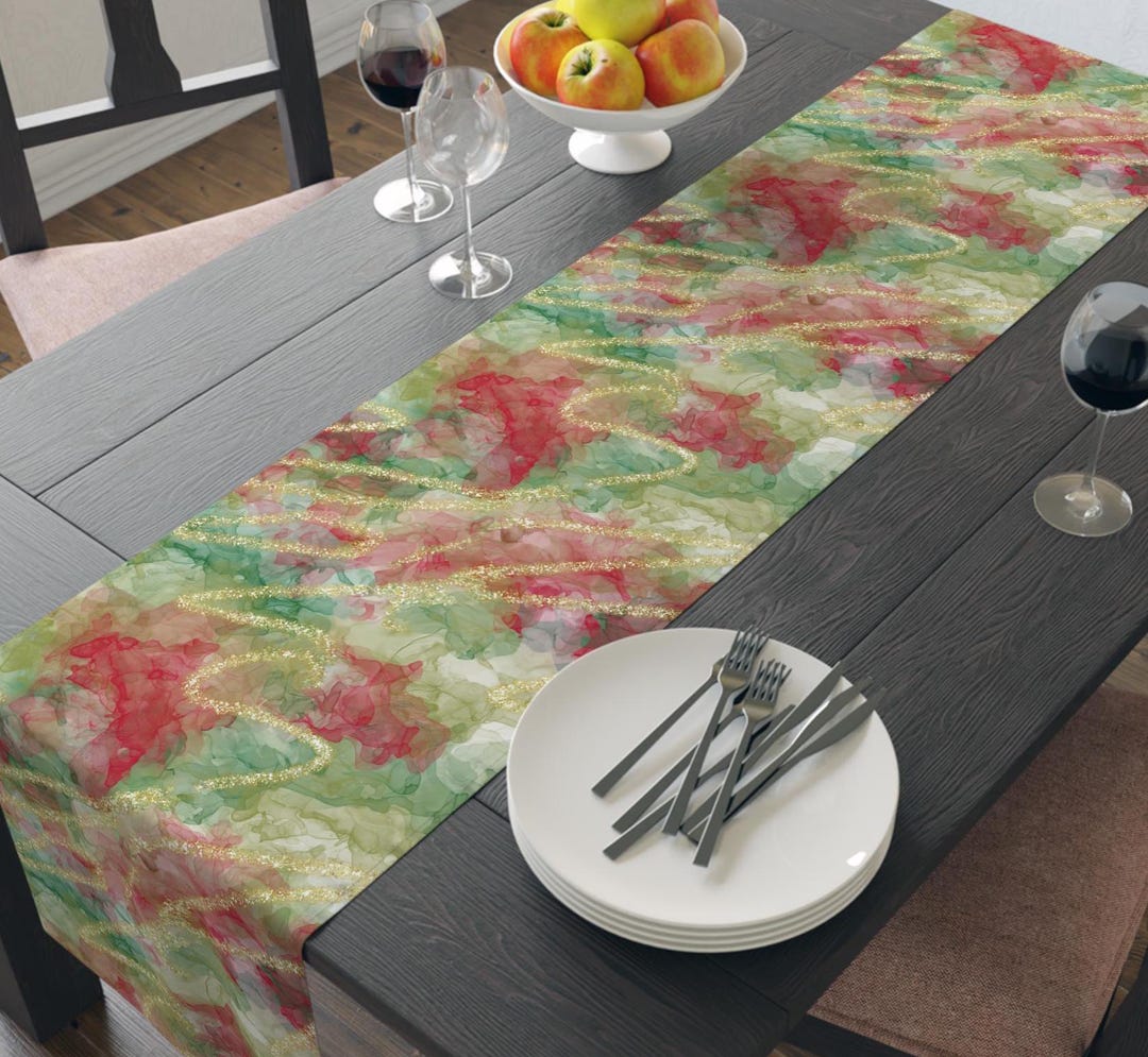 Christmas Table Runner, Christmas Table, Table Runner, Red Green Gold ...
