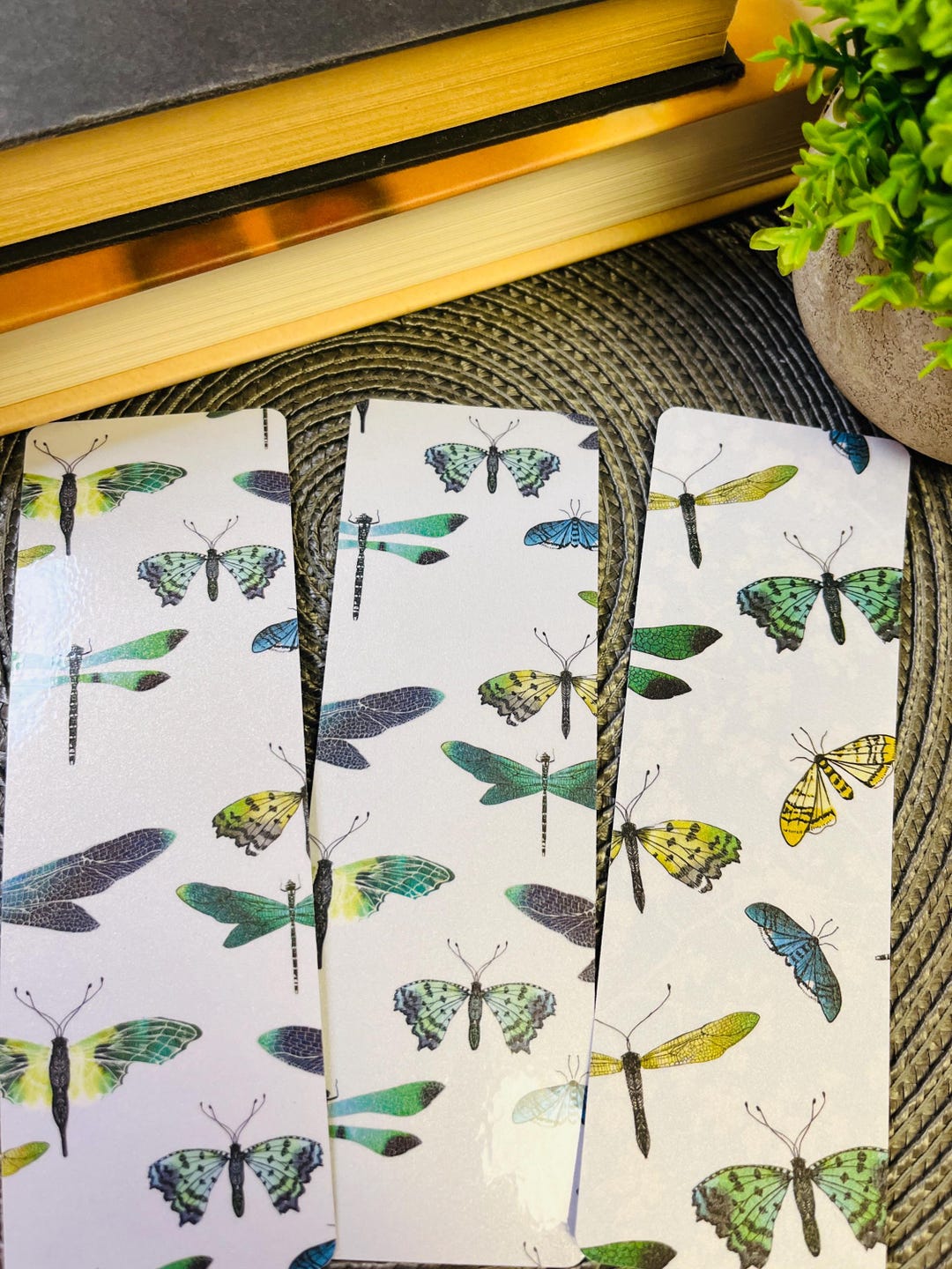 Dragonfly and Moth Set of 3 Bookmarks, Laminated Book Marks, Gift for ...