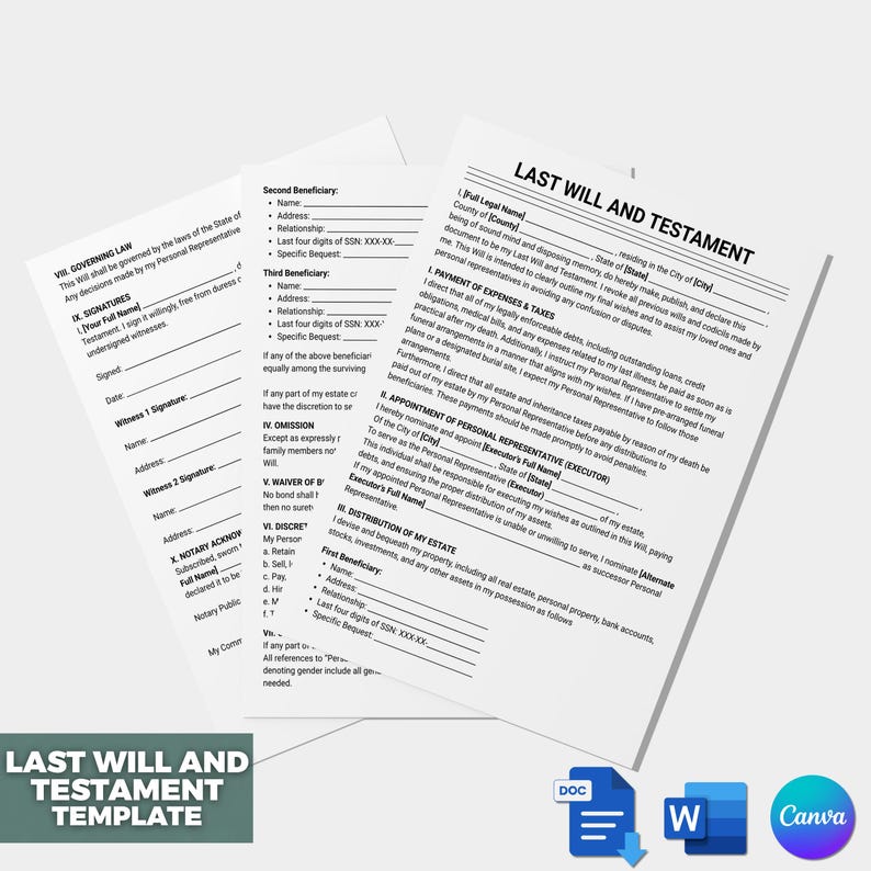 Last Will and Testament Template, Simple Last Will and Testament ...