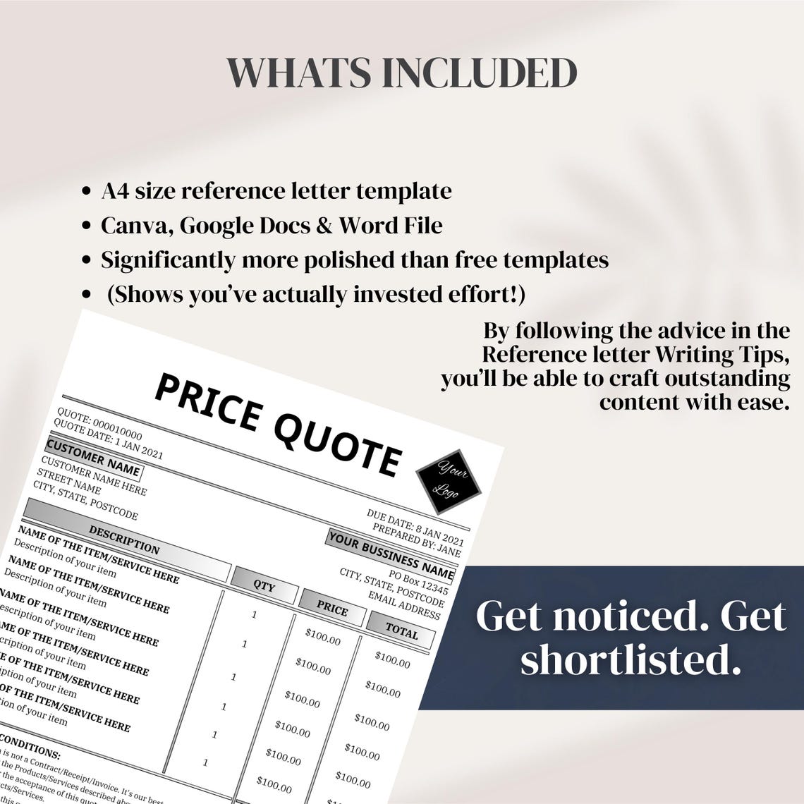 Quote Template, Editable Quotation Template, Quote Form, Small Business ...