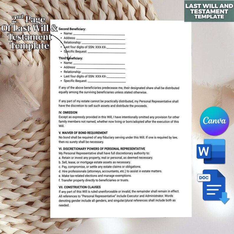 Last Will and Testament Template, Simple Last Will and Testament ...