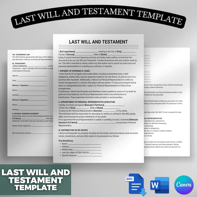Last Will and Testament Template, Simple Last Will and Testament ...
