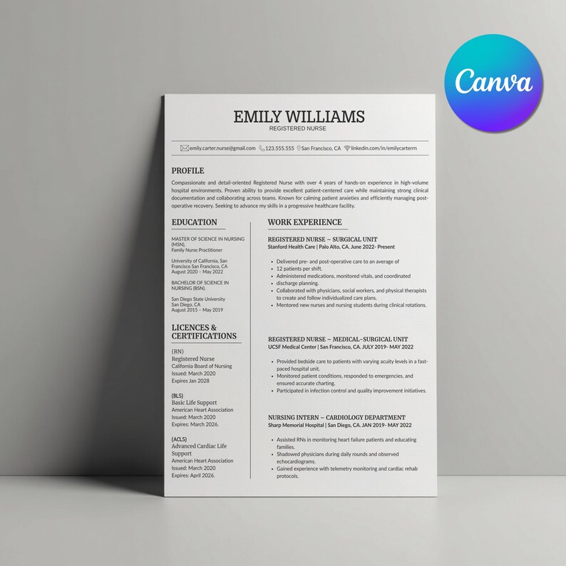 Registered Nurse Resume Template RN, Student Nurse Resume, LPN Resume ...