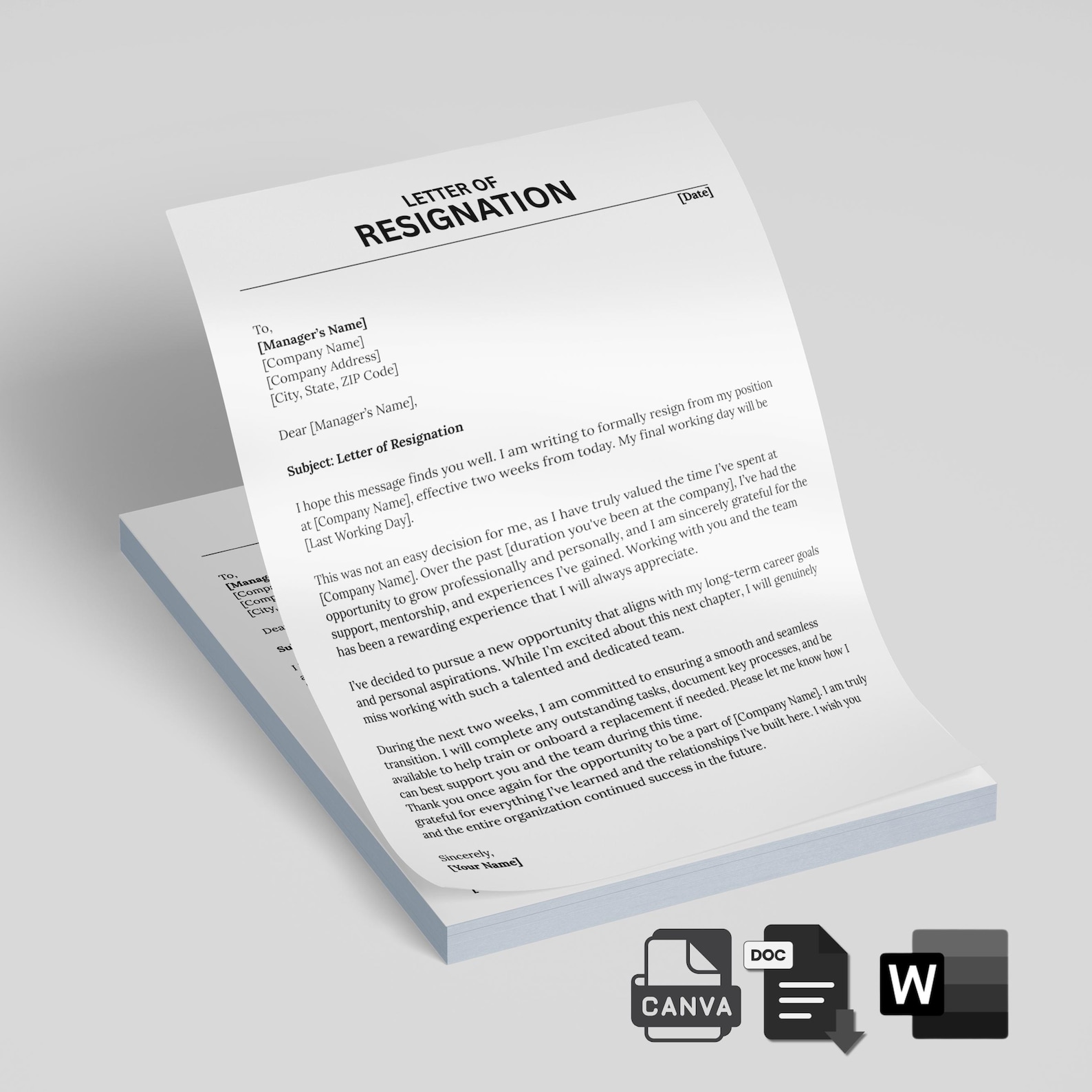 Professional Resignation Letter Template, Resignation Letter, Notice ...