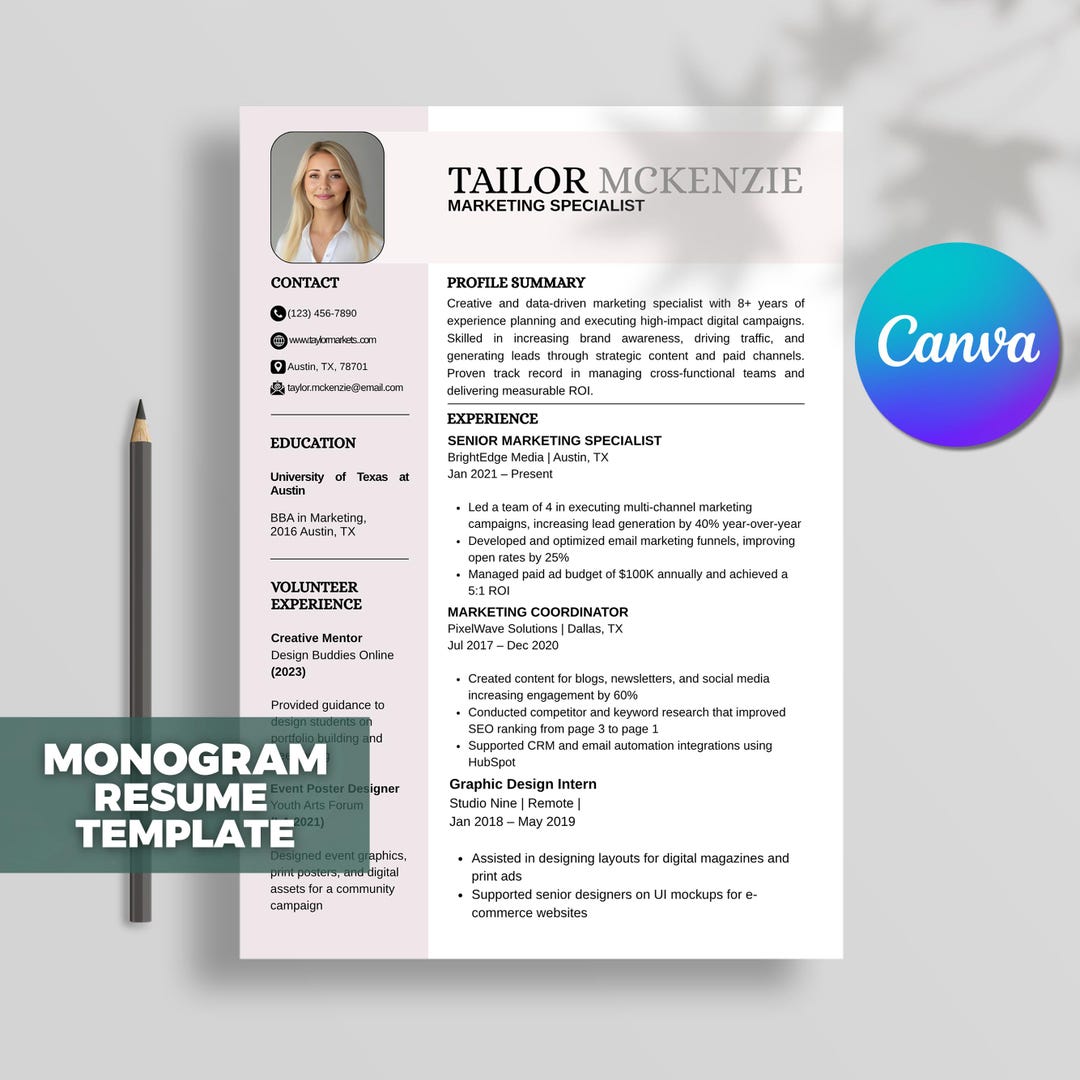 Monogram Resume Template, Modern Resume Template, Professional Template ...