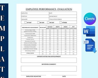 Editable Employee Performance Evaluation Template. Employee Performance ...
