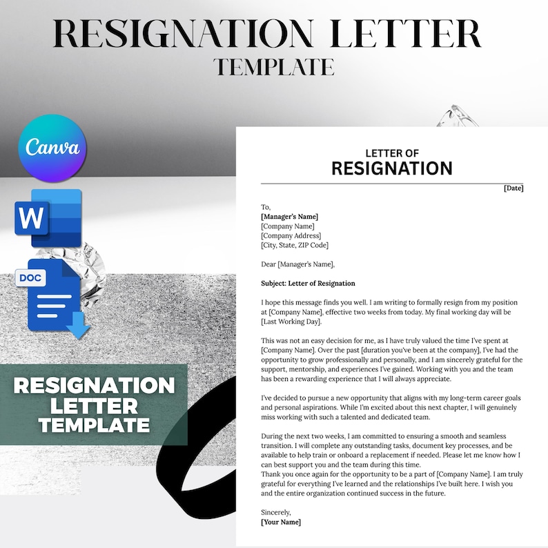 Professional Resignation Letter Template, Resignation Letter, Notice ...