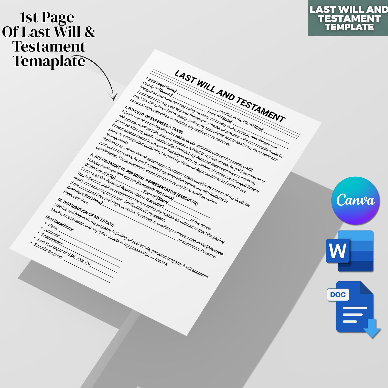 Last Will and Testament Template, Simple Last Will and Testament ...