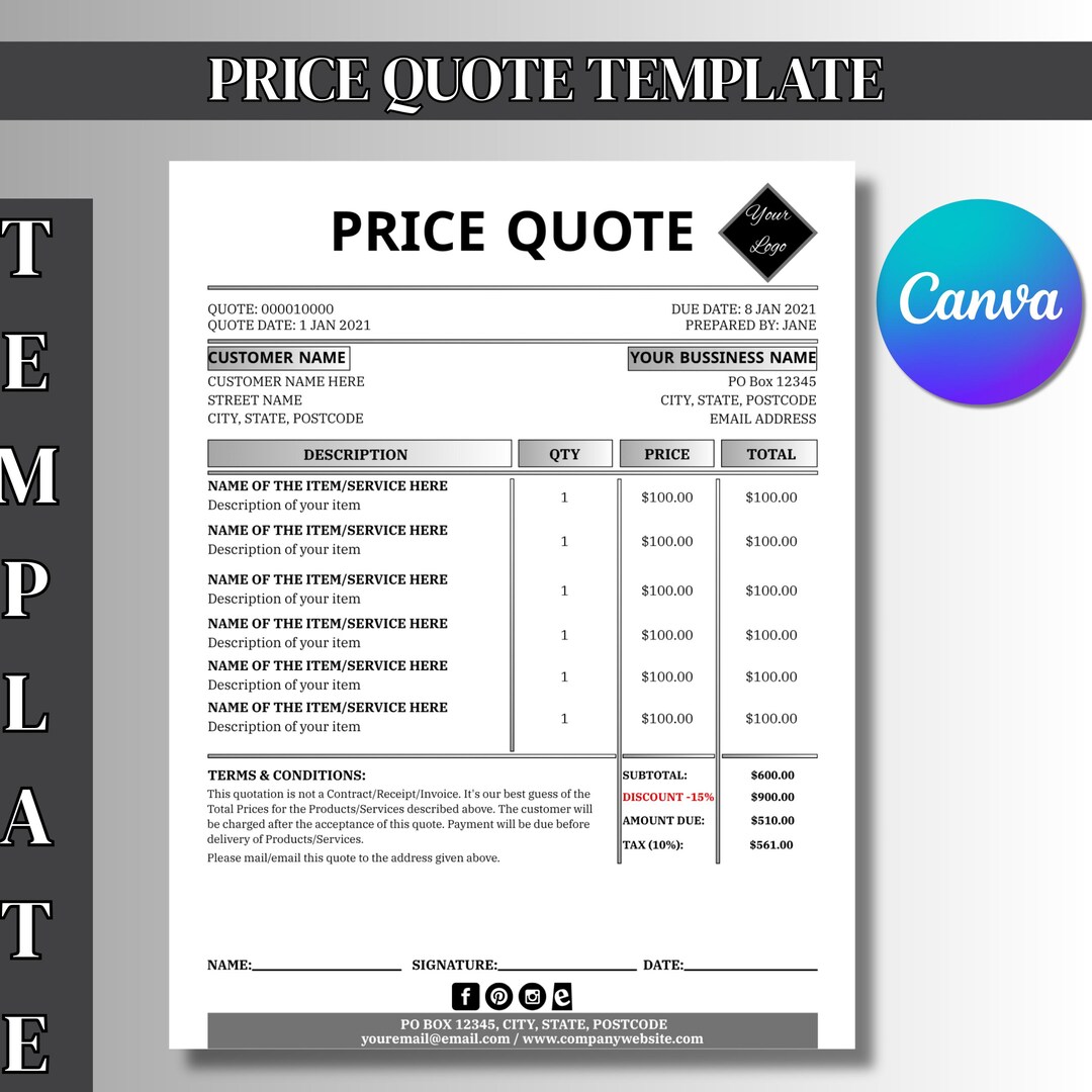 Quote Template, Editable Quotation Template, Quote Form, Small Business ...