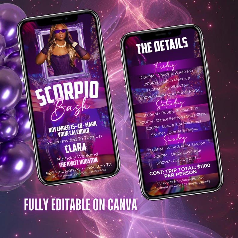 Editable Scorpio Birthday Weekend Invitation, Digital Scorpio Season ...