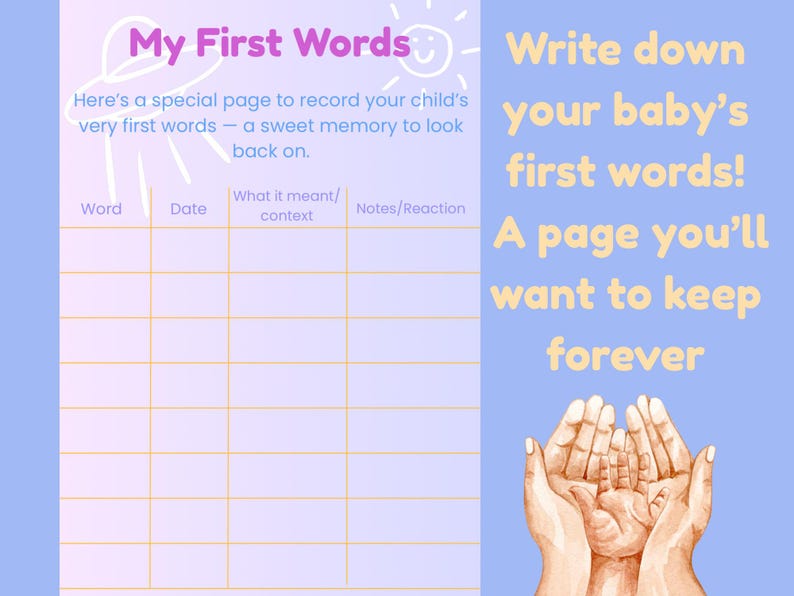 Baby Speech Tracker | Printable Milestones Chart for Ages 0-4 | First ...