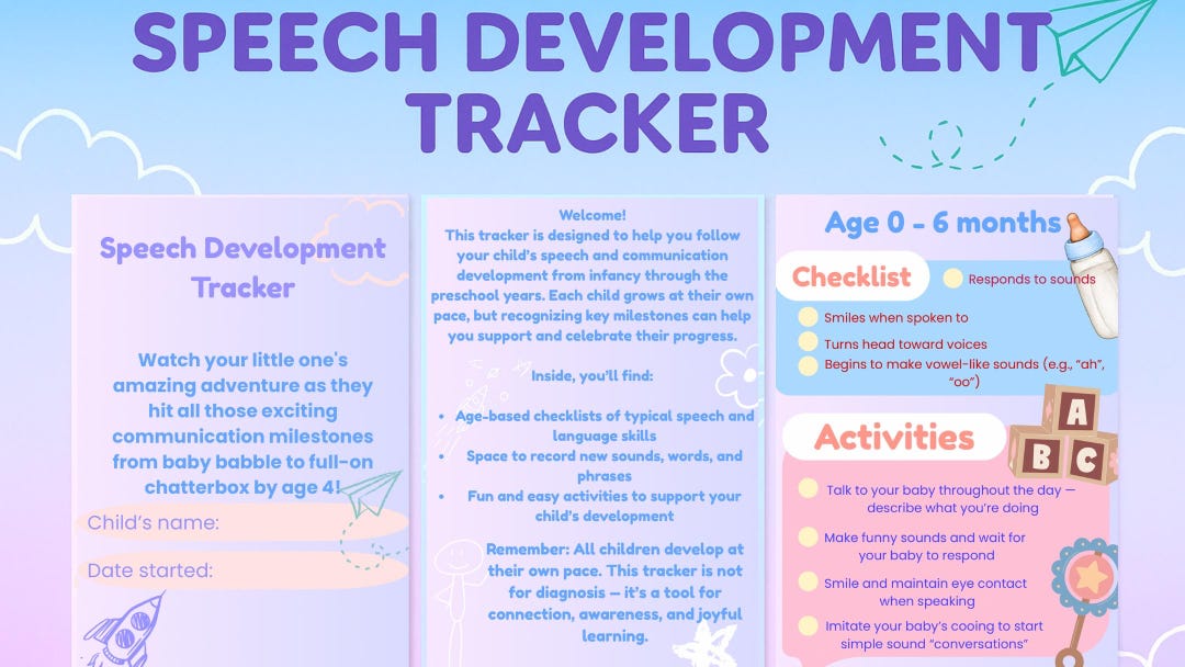 Baby Speech Tracker | Printable Milestones Chart for Ages 0-4 | First ...