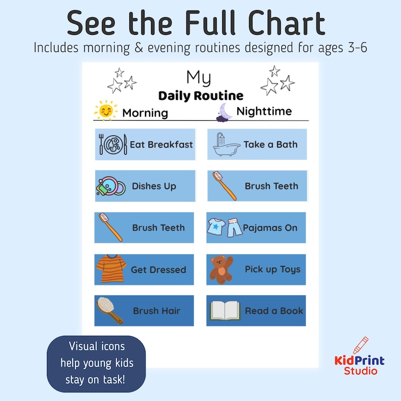 Routine Chart for Boys – Morning & Night Visual Schedule Ages 3–6 ...