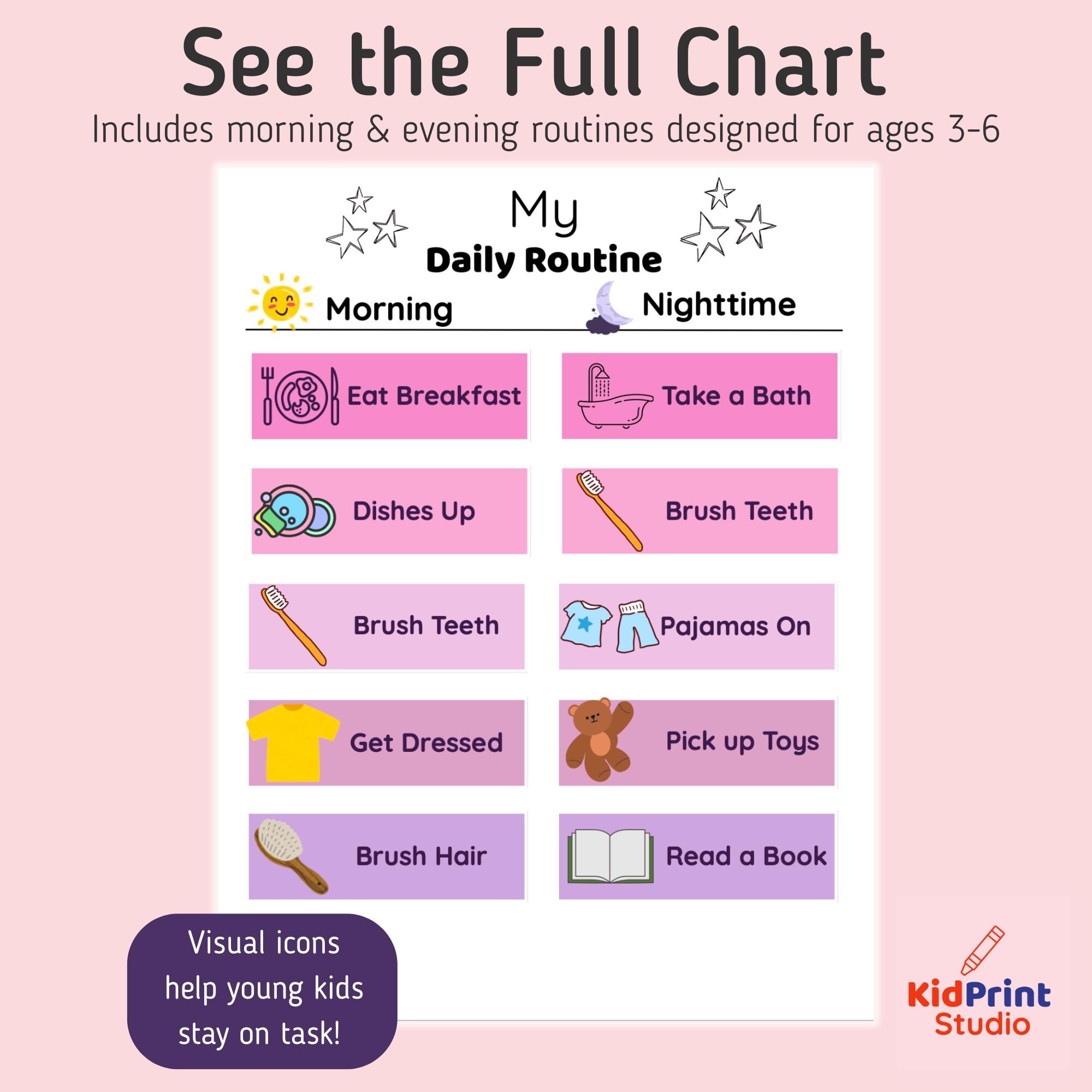 Routine Chart for Girls – Morning & Night Visual Schedule Ages 3–6 ...