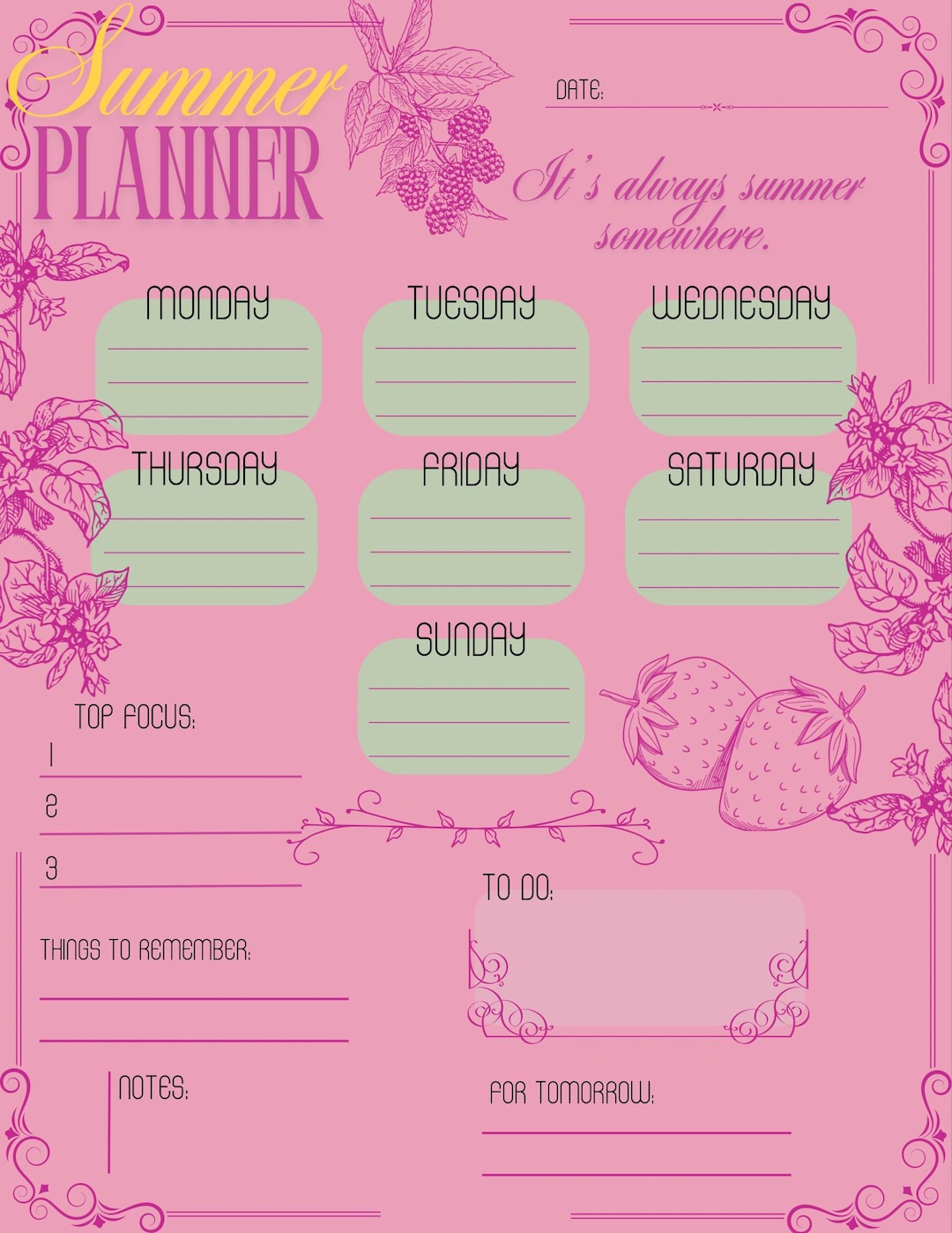 Summer Planner Printable | Aesthetic Digital Journal | Daily & Weekly ...