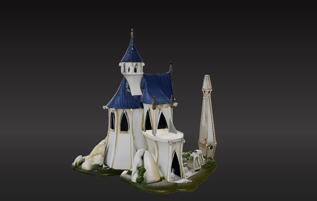 Elven Building White and Blue 3D Model for Printing Fantasy ...