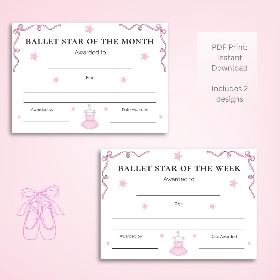 Ballet Star of the Week & Month Certificates, Instant Download ...